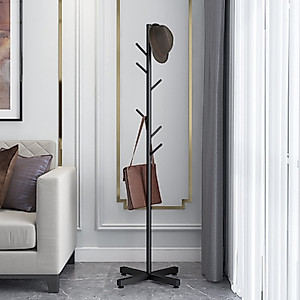 XUANIIIL Modern Metal Coat Rack with 7 Hooks and Cross Base, Free Standing Heavy Duty Hanger Stand, Hall Tree for Entryway, Home Office Clothes Hats Bags Umbrella Purse Organizer (Black)