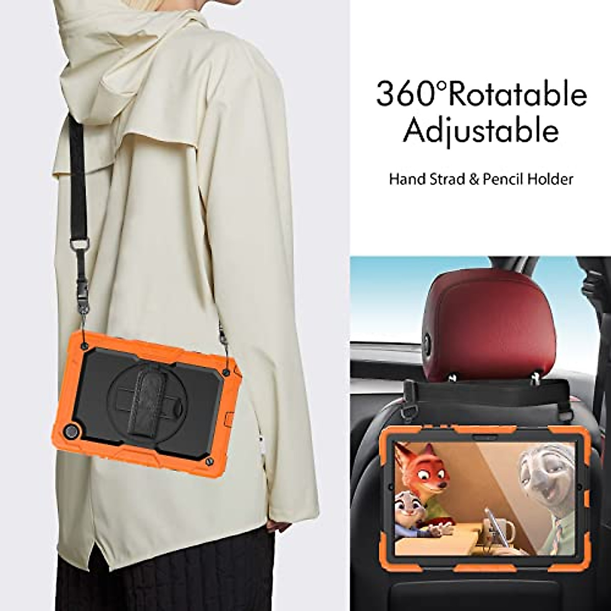 Case for Samsung Galaxy Tab A8 10.5 Inch 2022 Protective Shockproof Tablet Cover with Kickstand Hand/Shoulder Strap Pencil Holder for Samsung Galaxy SM-X200 SM-X205 (Orange)