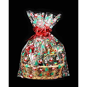 shareluck 24" x 30" Christmas Cellophane Bags for Gift Baskets - 2.5MIl Thicker Clear Basktes bags Large- Cello Bags (10 Pcs)
