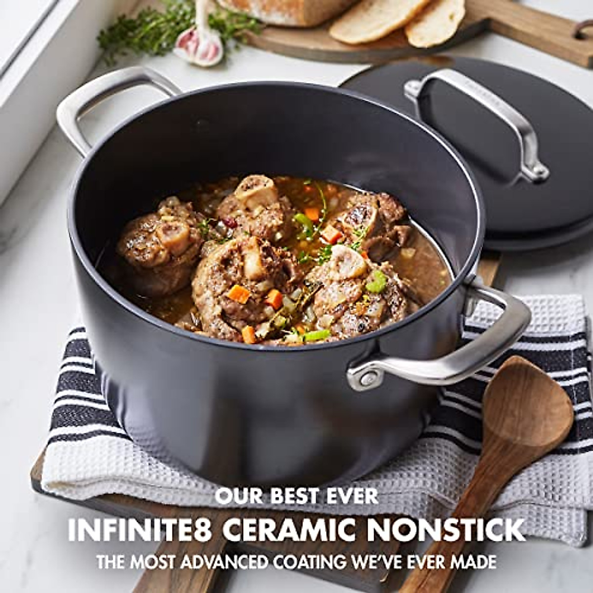 GreenPan GP5 Hard Anodized Advanced Healthy Ceramic Nonstick, 8QT Stock Pot with Insulated Lid, PFAS-Free, Induction, Dishwasher Safe, Oven & Broiler Safe, Black