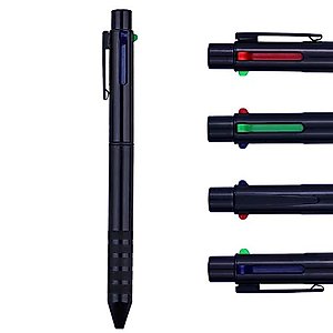 DUNBONG Multi Color Pen Black 4 In 1 Multi function Pen with Black, Blue, Red, Green, Metal Gel Ballpoint Pen, 1-Count (Black)