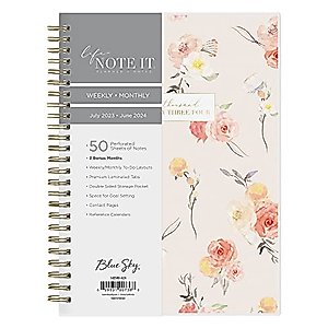 Blue Sky Life Note It 2023-2024 Academic Year Weekly and Monthly Planner Notes, 5.875" x 8.625", Frosted Cover, Wirebound, Hannah Frosted (142590-A24)