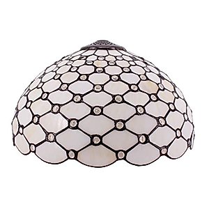 Tiffany Lamp Shade Replacement W16H7 Inch Stained Glass Crystal Pear Bead Lampshade Fit For Table Lamps FLoor Lamp Ceiling Fixture (3 Hooks)Pendant Hanging Light S005 WERFACTORY Home Office Decoration