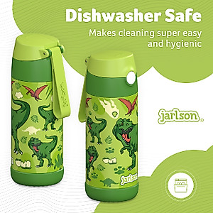 Jarlson kids water bottle with straw - CHARLI - insulated stainless steel water bottle - thermos - girls/boys (Dinosaur 'Star', 12 oz)