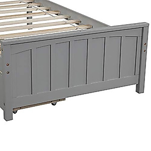 Harper & Bright Designs Twin Bed Frame with Drawers, Kids Platform Twin Bed with Storage, Solid Wood, No Box Spring Needed (Light Grey (Drawers))