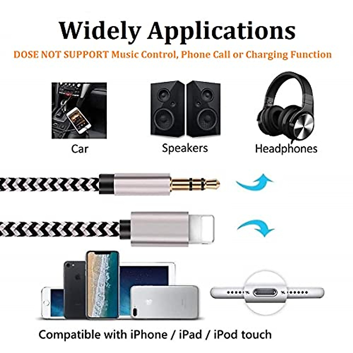 [Apple MFi Certified] Aux Cord for iPhone, 2Pack Lightning to 3.5 mm Headphone Jack Adapter Male Stereo Audio Cable for iPhone 13 12 11 XS XR X 8 7 iPad to Home Car Stereo/Speaker/Headphone, Silver