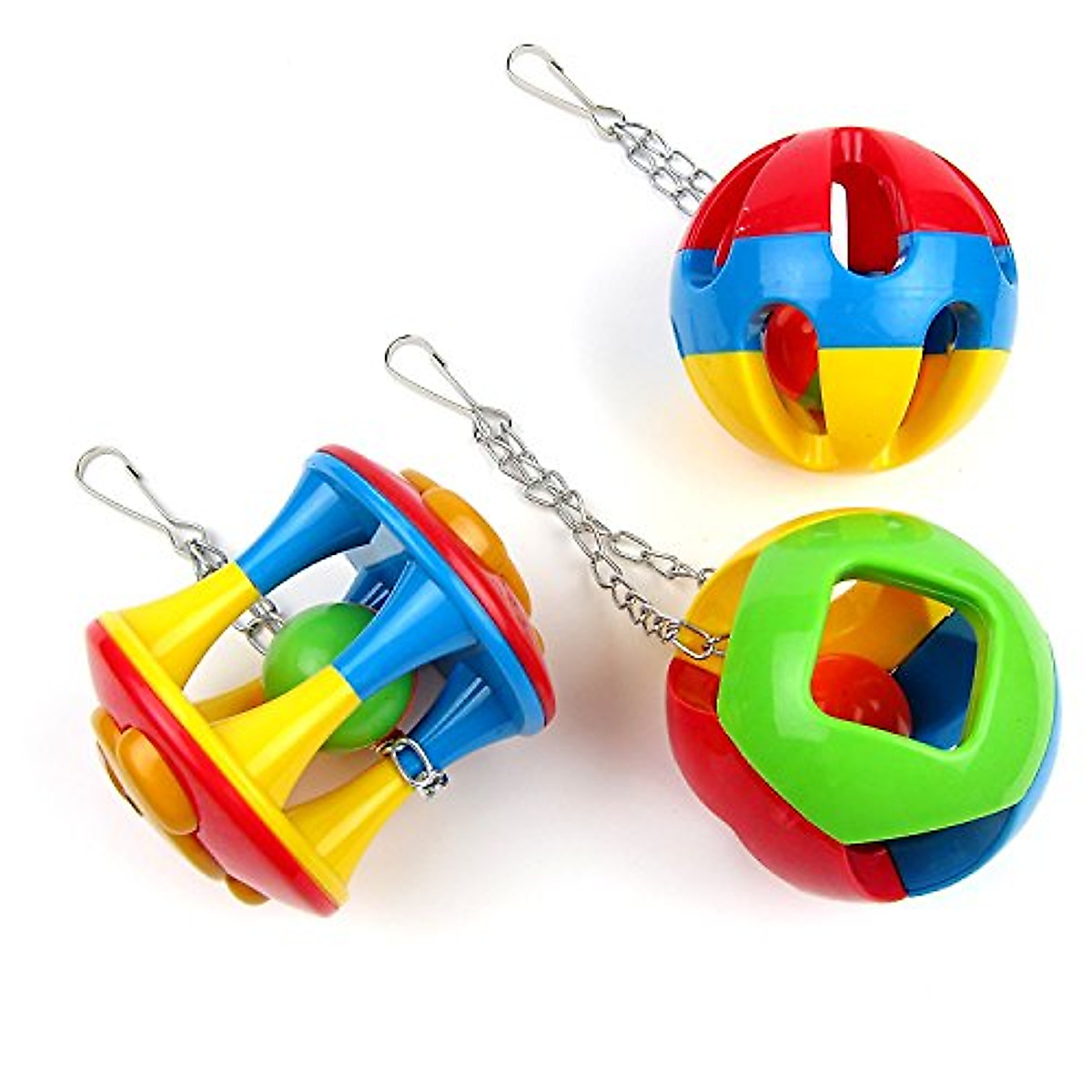 Hypeety Parrot Colorful Ball Toys with Bell Cage Hanging Chewing String for Parakeet Conure Cockatiel Small Medium Birds (A+B+C)