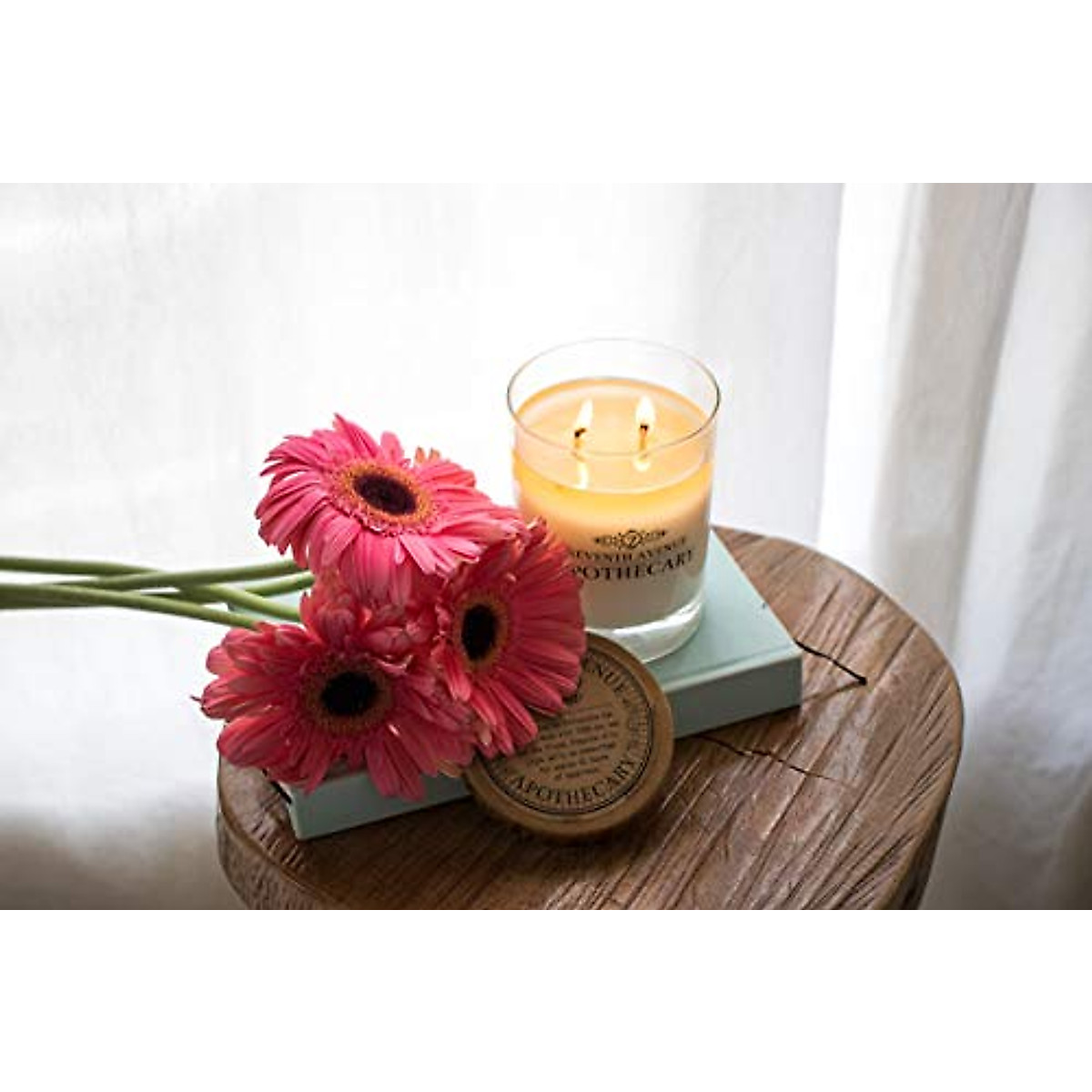 Apothecary Glass Jar Double Wick 14 Ounce Aromatherapy Soy Candle (Tobacco & Vanilla Bourbon)