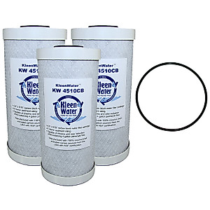 KleenWater KW4510CB Carbon Block Water Filter Cartridges, Set of 3, Replacement O-Ring (1), Compatible with 32-425-125-975, RFC-BB, WHEF-WHHPCBB, CBC-BB and EP-BB
