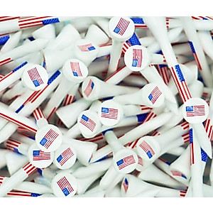 American Flag Wood Golf Tees - 2 3/4 inch 100 tees per Pack - USA Golf Tees - Red, White, and Blue - American Flag in Tee Cup - Value Pack - Custom Design - Golf Essentials -