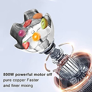 Stainless Steel Hand Blender, 800 Watt Immersion Blender Set, 6 Speeds, 500ml Measuring Cup and 600ml Jug, Whisk