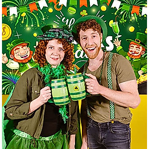 JKQ Happy St. Patrick's Day Backdrop Banner 71 x 43 Inch Large Size Saint Patrick's Day Background Banner Shamrock St. Patty's Day Party Decorations Irish Lucky Day Indoor Outdoor Photo Booth Props