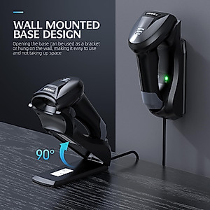 TEEMI QR Bluetooth 5.0 Barcode Scanner with Wall Mountable USB Charging Cradle Data Receiver, 1D 2D Wireless CMOS Screen Scanning PDF417 Data Matrix, Max 300 Yards Transfer Range