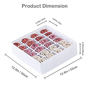 Qozary 2 Pack Sock Underwear Organizer with Linen Textured, 24 Cell Collapsible Drawer Organizer Divider, Closet Cabinet Storage Boxes for Storing Socks, Lingerie, Underwear, Clothes (White)