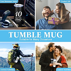 Cunhill 2 Pcs Wedding Anniversary Coffee Mug Being Mr/Mrs Always Right Present Set Anniversary Presents for Couple 20 oz Mug Tumbler with Lids for Grandparents Parents (10th Straight)