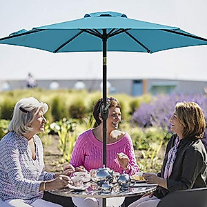 SUNVIVI OUTDOOR 7.5 Ft Patio Umbrella Outdoor Market Table Umbrella with Push Button Tilt and Crank, 6 Ribs, Polyester Canopy, Turquoise