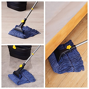 Yocada Commercial Mop Bucket with Wringer Portable Collapsible Plastic Mop Bucket and Looped-End String Wet Mop Heavy Duty Cotton Mop Set Kit
