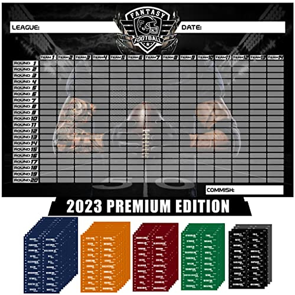 Fantasy Football Draft Board 2023 Kit - 6 Feet x 4 Feet / 5 Feet x 3 Feet Board with 14 Teams 20 Rounds & 650+ Player Sticker Labels (5 Feet x 3 Feet)