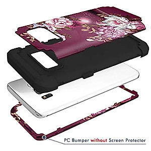 Hocase Galaxy S8 Case, Heavy Duty Shockproof Protection Soft Silicone Rubber Bumper+Hard Plastic Hybrid Dual Layer Protective Case for Samsung Galaxy S8 (SM-G950U) 2017 - Burgundy Flowers