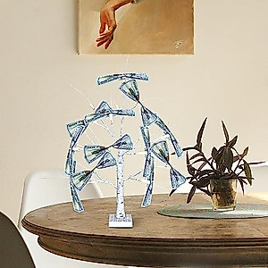 DEWBIN Money Tree Gift Holder, 24" 2FT Lighted Birch Trees Stands with LEDs, Battery Powered Timer with 12 Clear Clips, Display Card Photo Lottery for Christmas, Birthday, Wedding, Graduation (White)