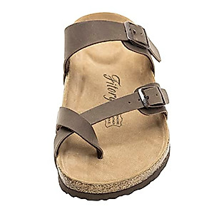 FITORY Womens Leather Slide Sandals with Comfort Cork Footbed Brown Size 9