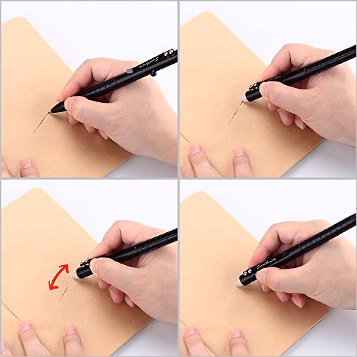 SMOOTHERPRO Erasable Bolt Action Pen Compatible with Pilot FriXion Refill Stainless Steel Pocket Clip Refillable Retractable Pen for Office School Calligraphy Practice Black (SAF150)
