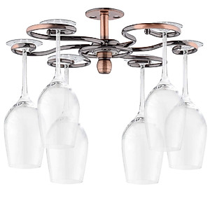 MOCOUM 360 Degree Rotatable Wine Glass Rack Under Cabinet, Wine Glass Hanger Rack Wire Wine Glass Holder Stemware Hanging Storage for Cabinet Kitchen Bar (1, Red Bronze)