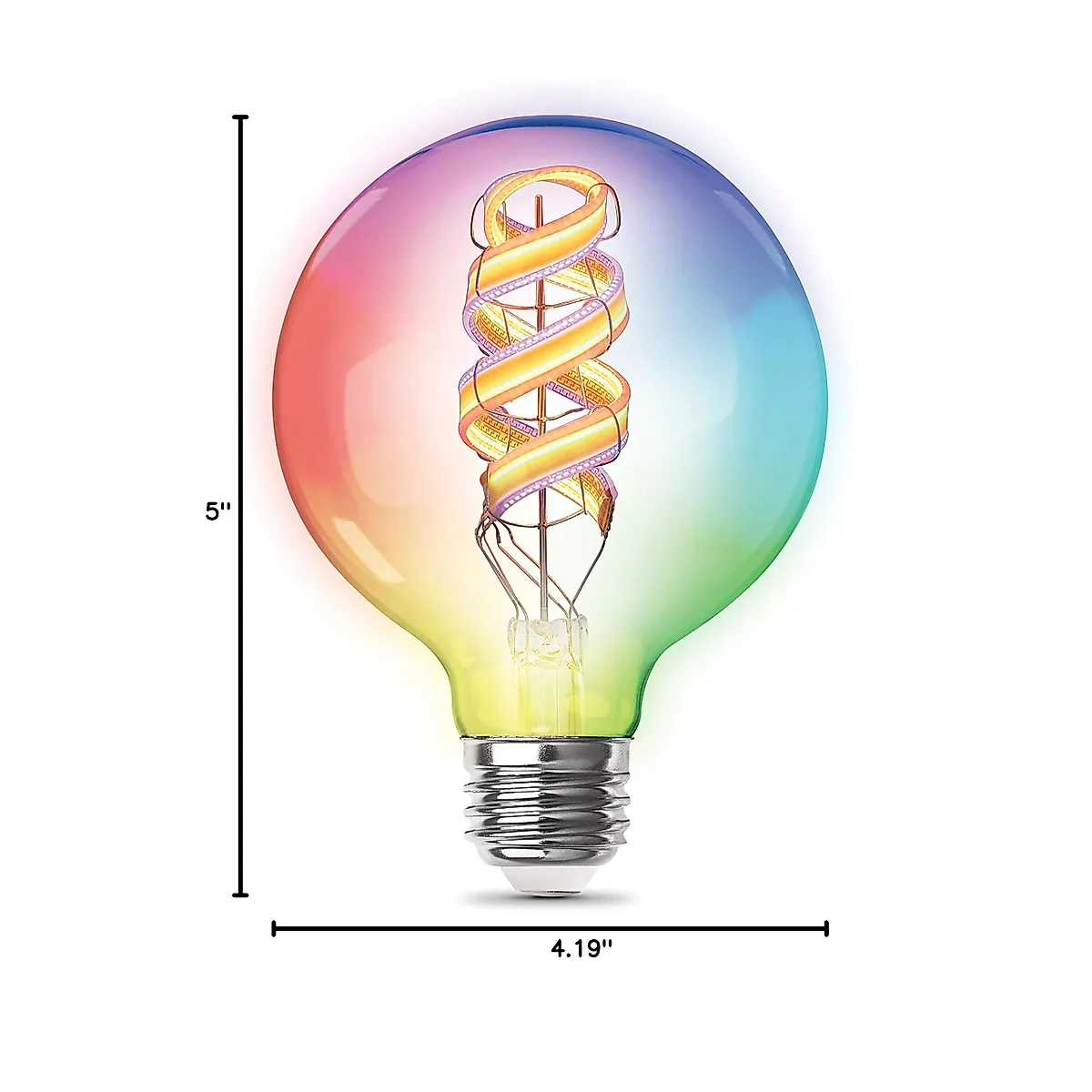 Feit Electric 60 Watt Equivalent Smart Filament Globe Bulb, Spiral Filament WiFi Dimmable, Works with Alexa and Google Assistant No Hub Required, G30 Vanity LED Smart Light Bulb G3060/RGBW/FIL/AG