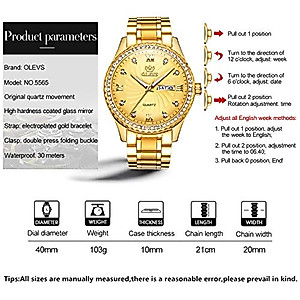 OLEVS Gold Watches for Men Waterproof Men Gold Watches Diamond Luxury Best Watches for Men Calendar Date Analog Quartz Watch Stainless Steel Classic Wrist Watch