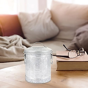 BESPORTBLE Galvanized Trash Can Mini Desktop Wastebasket with Lid and Handle Metal Table Flowerpot Countertop Trash Can Garbage Bin Rubbish Bucket Pencil Holder Pen Cup Makeup Brush Holder A