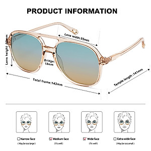 SOJOS Retro Polarized Aviator Sunglasses for Women Men Classic 70s Vintage Trendy Square Aviators SJ2174, Clear Brown/Green Gradient Brown
