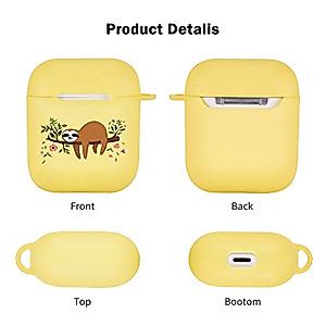JOYLAND Yellow Case Cover for AirPod 1&2 w/Keychain Ring Carabiner Clip,Lovely Sloth Case Wireless Earphone Case Smooth Anti-dust Silicone Protective Cover Soft Skin Cute Case fr AirPods 1 & 2