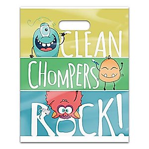 Practicon 11098201 Clean Chompers Rock 8 x 10 Four-Color Patient Care Bags - 100/Pack