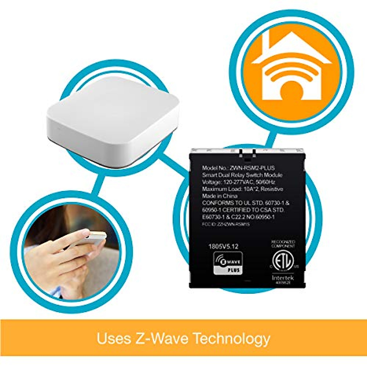 ENERWAVE Z-Wave Plus Dual Relay Module, Hidden Smart Switch, Single Pole, 120-277VAC, 10A Per Relay, Neutral Wire Required, ZWN-RSM2-PLUS, Black, 2-Pack (New Version)