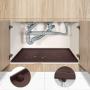 AECHY Under Sink Mats for Kitchen Waterproof, 28" x 22" Under Sink Tray, Under Kitchen Sink Mat with Unique Drain Hole, Waterproof & Flexible Under Sink Liner for Kitchen and Bathroom Brown