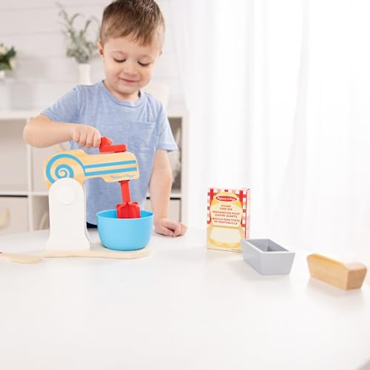 Melissa & Doug Wooden Make-a-Cake Mixer Set (11 pcs) - Play Food and Kitchen Accessories - FSC Certified