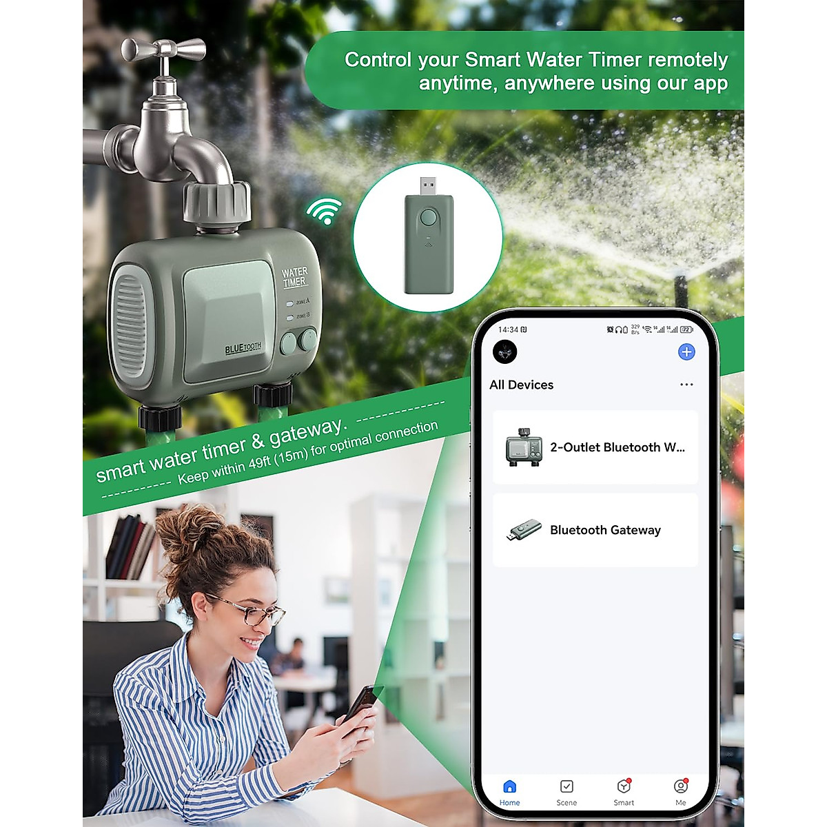 Zefinot WiFi Water Timer for Garden Hose - 2 Zone Hose Timers for Watering, 2 Watering Patterns, Smart Sprinkler Timer System, Irrigation Timer Compatible with Alexa and Google