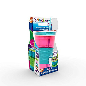 Snackeez Travel Snack & Drink Cup with Straw, Pink, Large (Pack of 1)