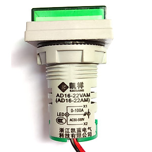 Szliyands AC Current and Voltage Indicator with Two-Digit Display, 22mm Square Head LED Multi-Function Measuring Instrument Monitor (Green)