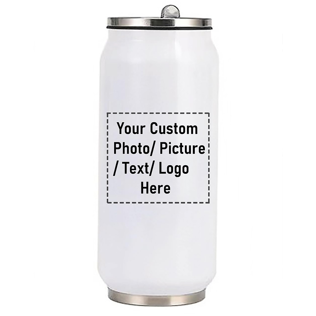 Custom 17oz Insulated Can Personalized Photo Picture Text or Logo Stainless Steel Double-walled Tumblers Great Gifts on Birthdays Father's Day Halloween Thanksgiving Christmas (White, Custom 17)