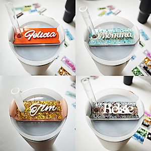Personalized Name Plate for Stanley 20 30 40 Oz,Custom Name Tag for Stanley Cup - Raised Lettering - Customized Tumbler Name Plate,Tumbler Lid Topper (Glitter Scale + Glitter Stars)