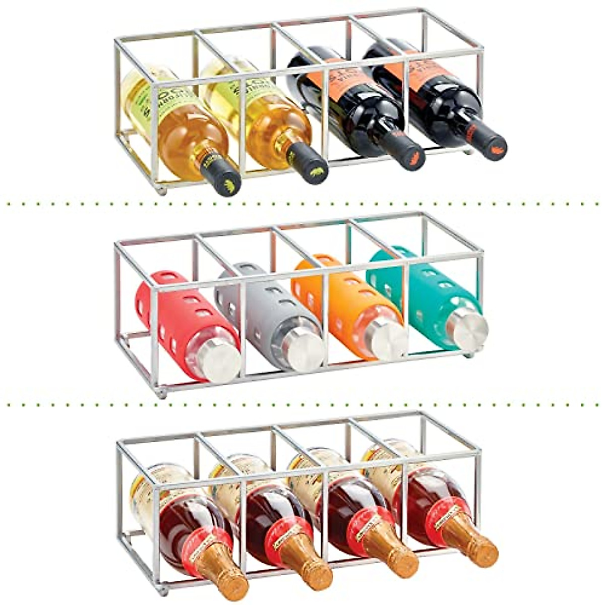 mDesign Stackable, Metal Geometric Free-Standing Water Bottle and Wine Rack Storage Organizer for Kitchen Countertops, Pantry, Fridge - Holds 8 Bottles - 2 Pack - Chrome