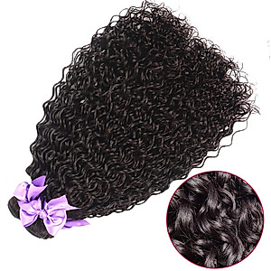 Laritaiya Water Wave Bundles With Closure Human Hair (18 20 22+16) Wet and Wavy Human Hair 3 Bundles with Closure 100% Unprocessed Deep Curly Human Hair Bundles With Closure Natural Black Color