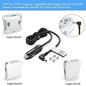 KFD DC Adapter for Inogen One G3 G4 G5 Model BA-301 BA-503 BA-306 BA-303 12V Auto Vehicle Boat RV Camper 12V Car Charger Inogen Rove 6 Oxygen Concentrator, Oxygo Next, OxyGo FIT Power Supply Cord