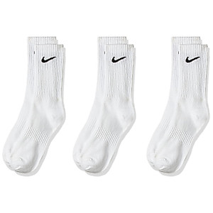 Nike Unisex Everyday Lightweight Crew Training Socks (3 Pair) (White/Black, M)