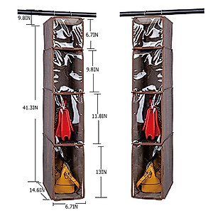 Dearjana 4 Tier Handbag Purse Organizer with Dustproof Cover, Foldable Hanging Closet Wardrobe Storage Shelves Closet Storage System for Living Room Bedroom Home Use, Brown