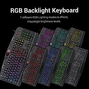 Redragon S101 Wired RGB Backlit Gaming Keyboard and Mouse, Gaming Mouse Pad, Gaming Headset Combo All in 1 PC Gamer Bundle for Windows PC – (Black)