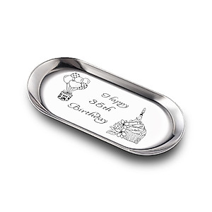 VWALK Happy 35th Birthday Decorations Stainless Steel Jewelry Tray Gifts Laser Engraved Round Shape Dish Personalized Birthday Gifts for Daughter Sister Niece Friends