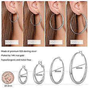 EXGOX Gold Large Hoop Earrings for Women 925 Sterling Silver Hoop Earrings Hypoallergenic Lightweight 14K Real Gold Plated Big Circle Hoop Earrings for Women (30/40/50/60mm)