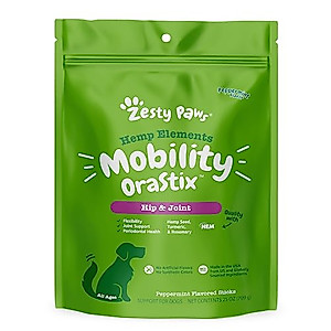 Zesty Paws OraStix for Dogs - Hip & Joint Mobility Sticks with Hemp Seed Curcumin Eggshell Membrane Taurine Support for HIPS Joints Cartilage Health Proprietary Healthy Teeth Gum Blend 25oz